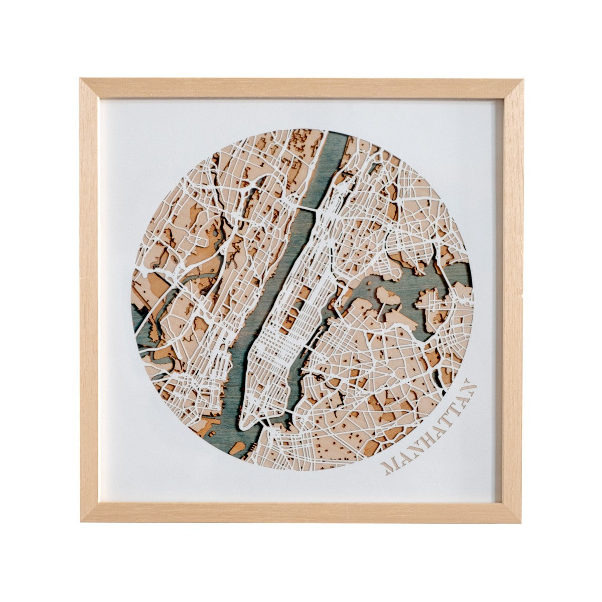 Carte de Manhattan | Déco murale blanc-bois