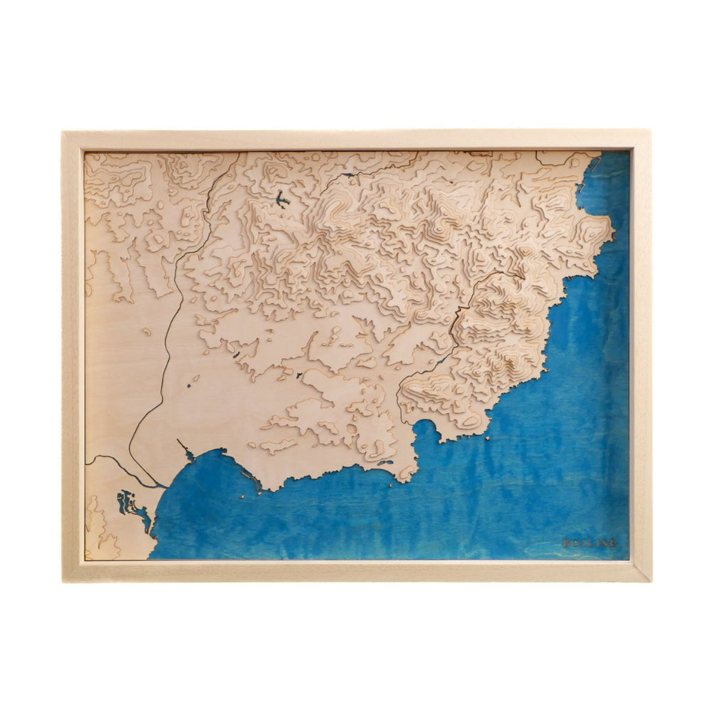 Wooden topographic map of the Estérel massif