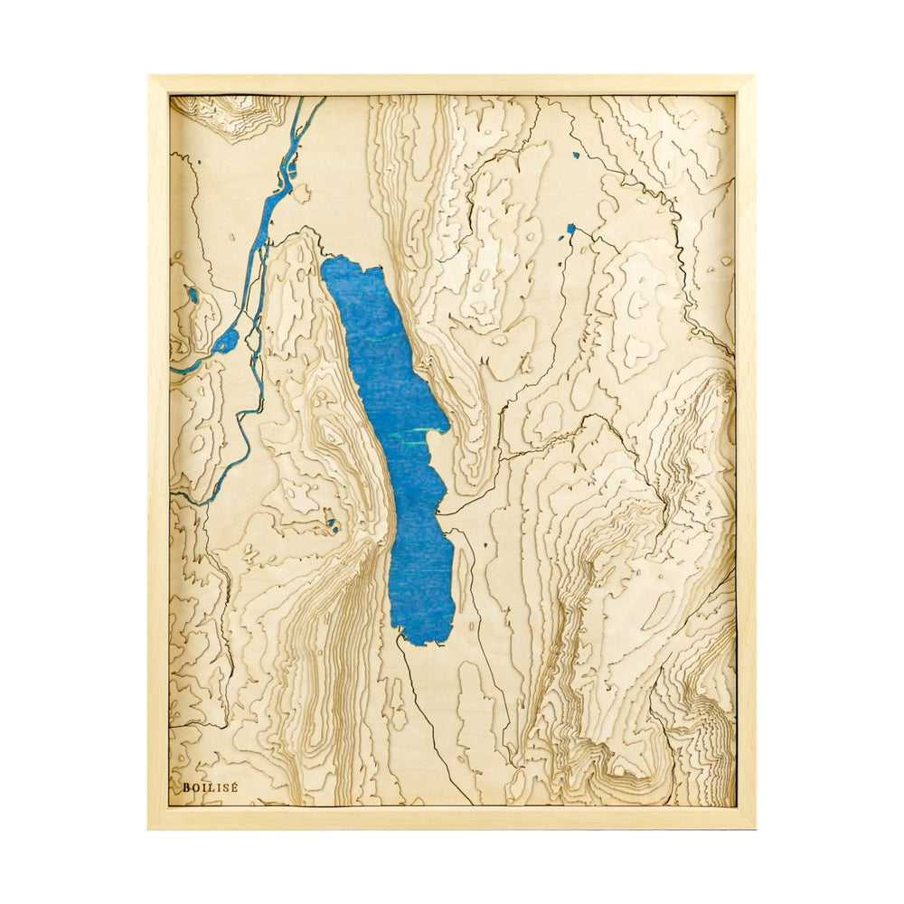 Carte topographique en bois du lac du Bourget