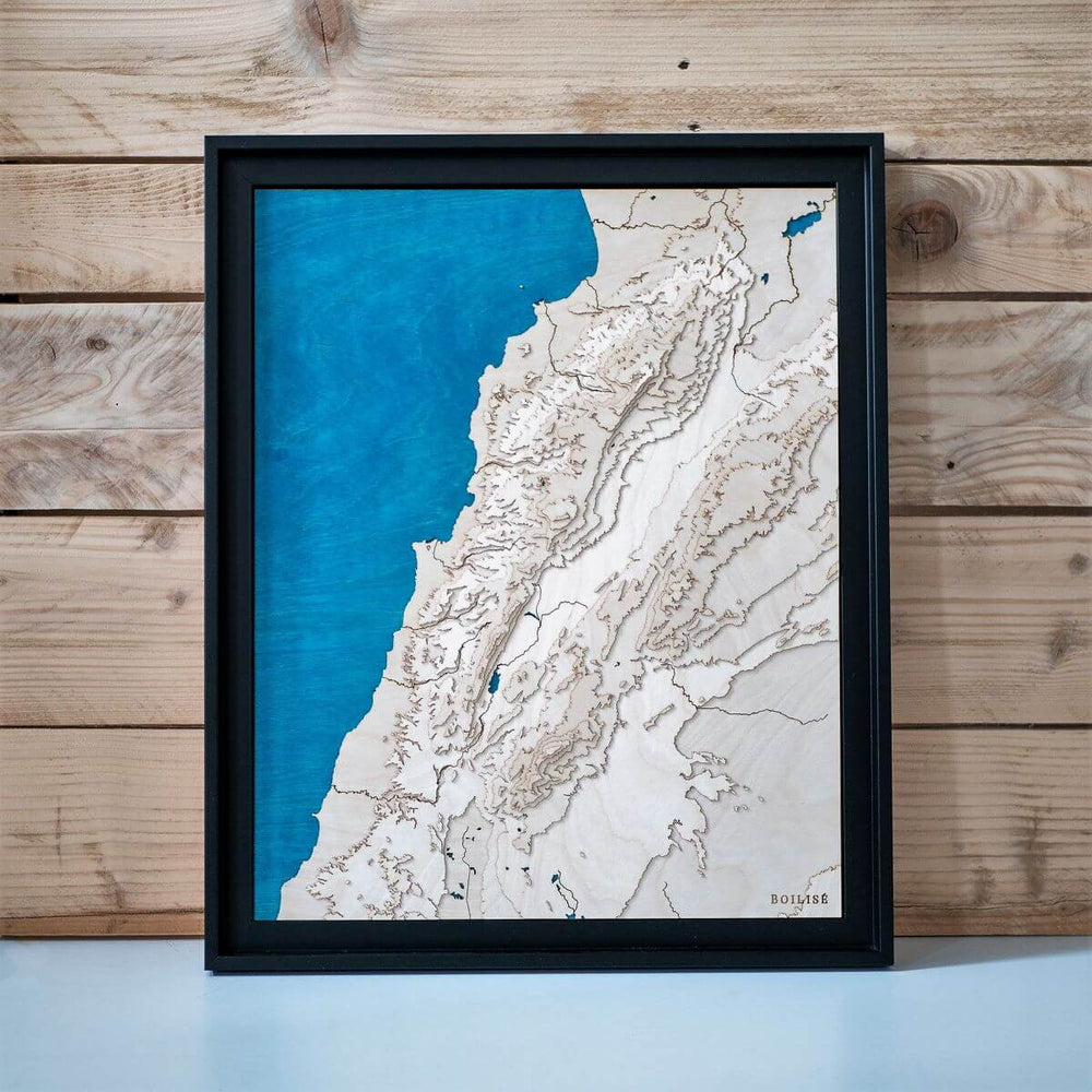 Topographic map of Lebanon in relief and wood